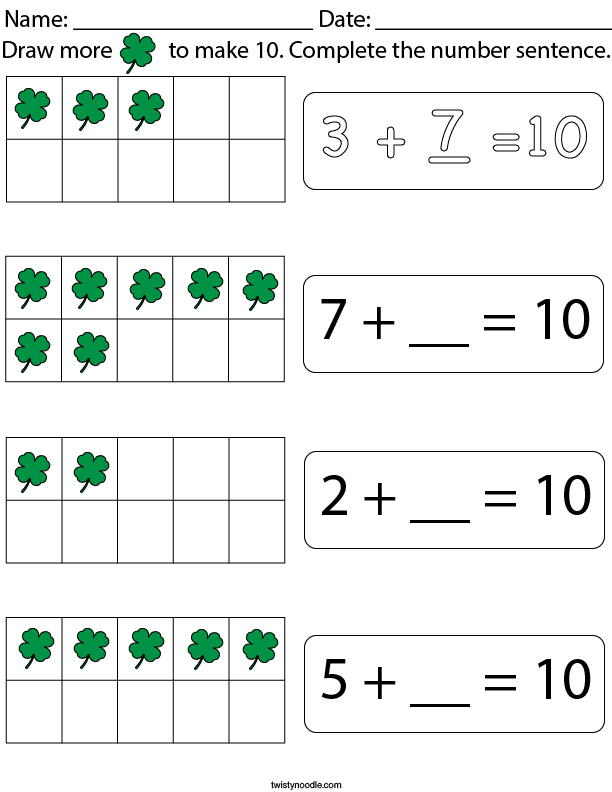 Draw More Clovers To Make 10 Math Worksheet Twisty Noodle Draw More Clovers To Make 10 Math Worksheet Twisty Noodle